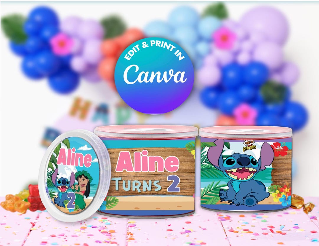 Stitch Pringle Template, EDIT Yourself in CANVA. Party Kit. Online ...