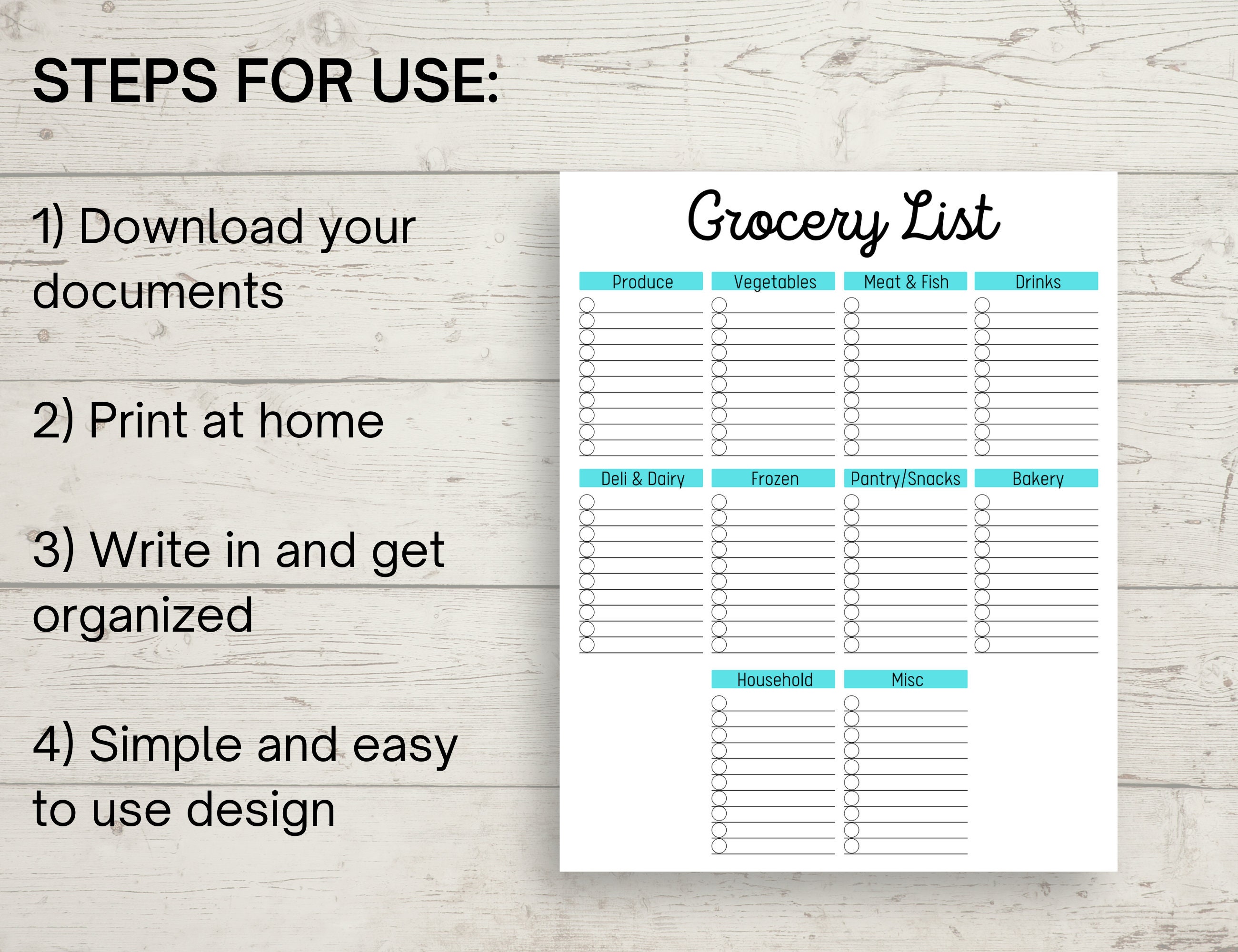 Grocery List, Premade Grocery List, Blank Grocery List, Printable - Etsy