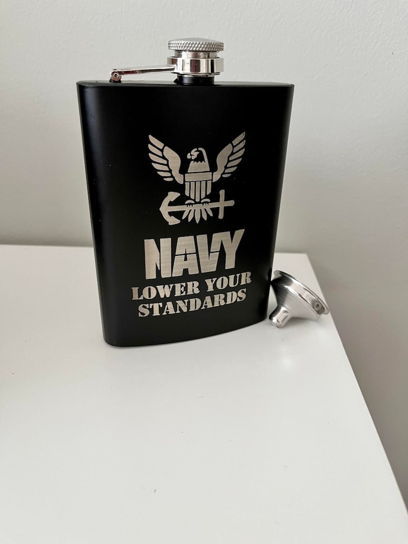 Navy Meme Flask Lower Your Standards - Etsy