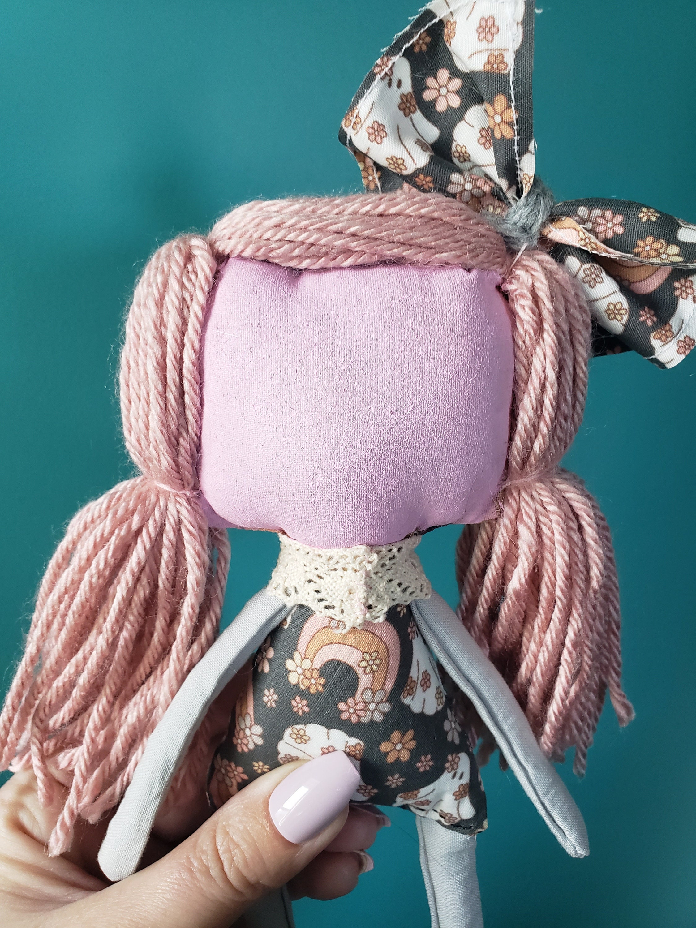 Rainbow Ghost Ragdoll: Pink Yarn Hair, Button Eyes, Spooky Art Doll - Etsy