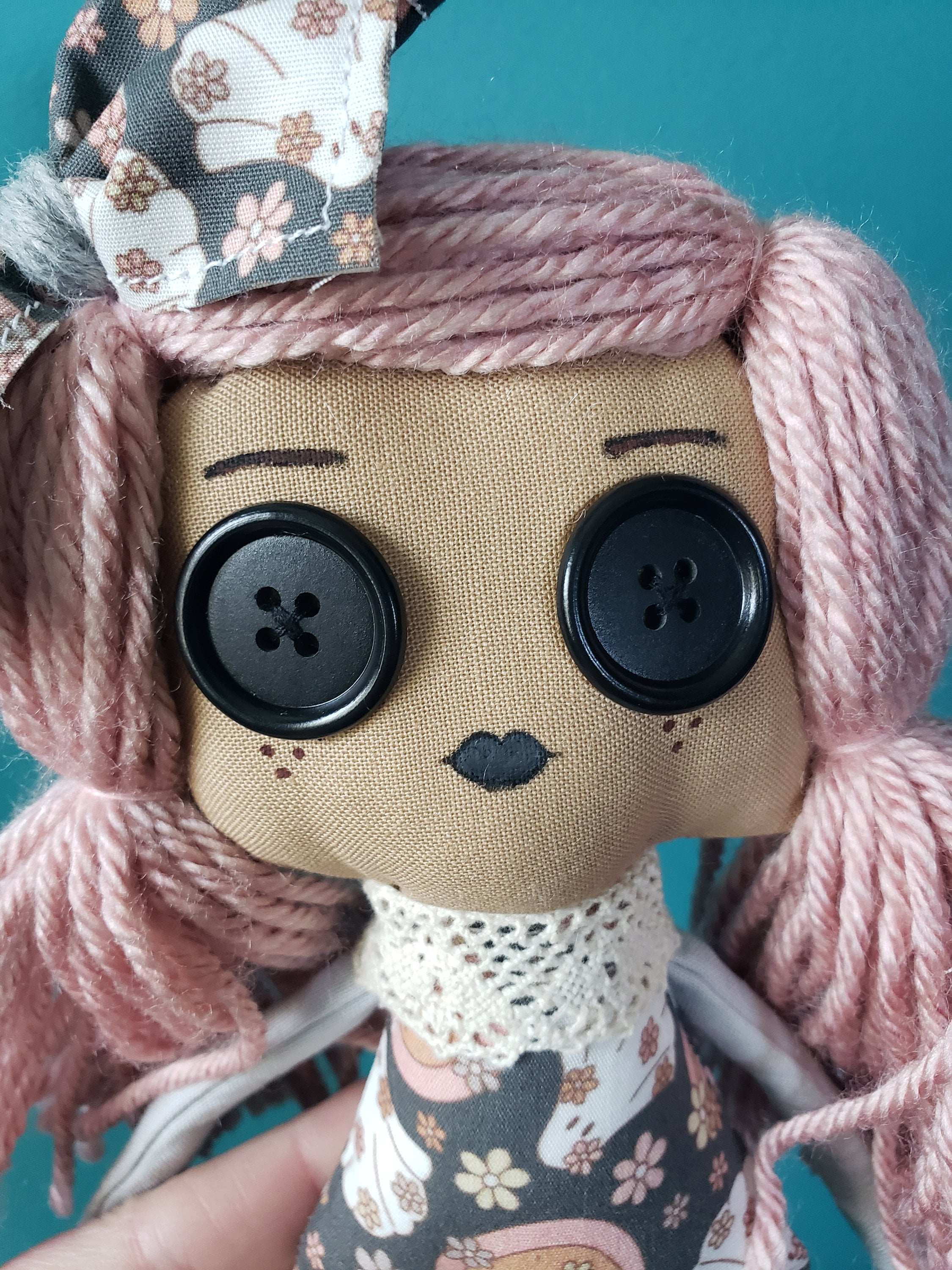 Rainbow Ghost Ragdoll: Pink Yarn Hair, Button Eyes, Spooky Art Doll - Etsy