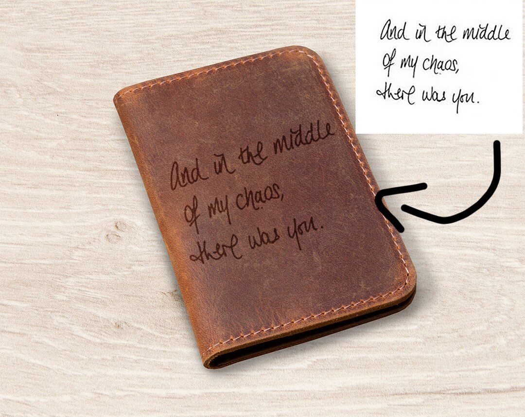 Handwriting Card Holder, Engraving Card Cover, Leather Gift for Him ...