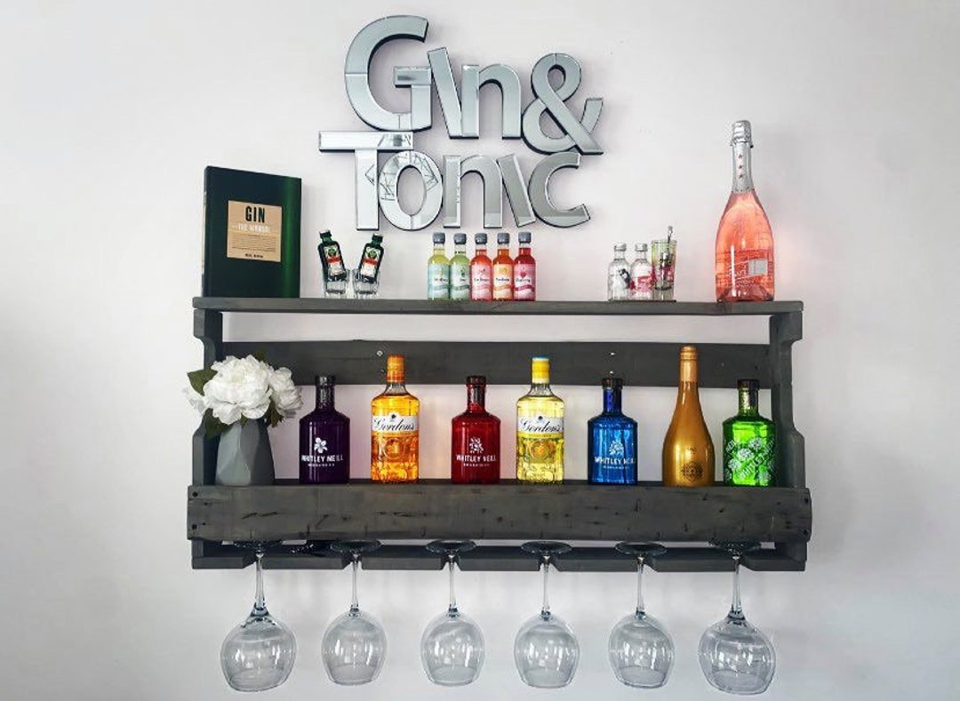 Rustic Gin Rack With Top Shelf / Glass Shelf / Bottle Shelf / - Etsy UK