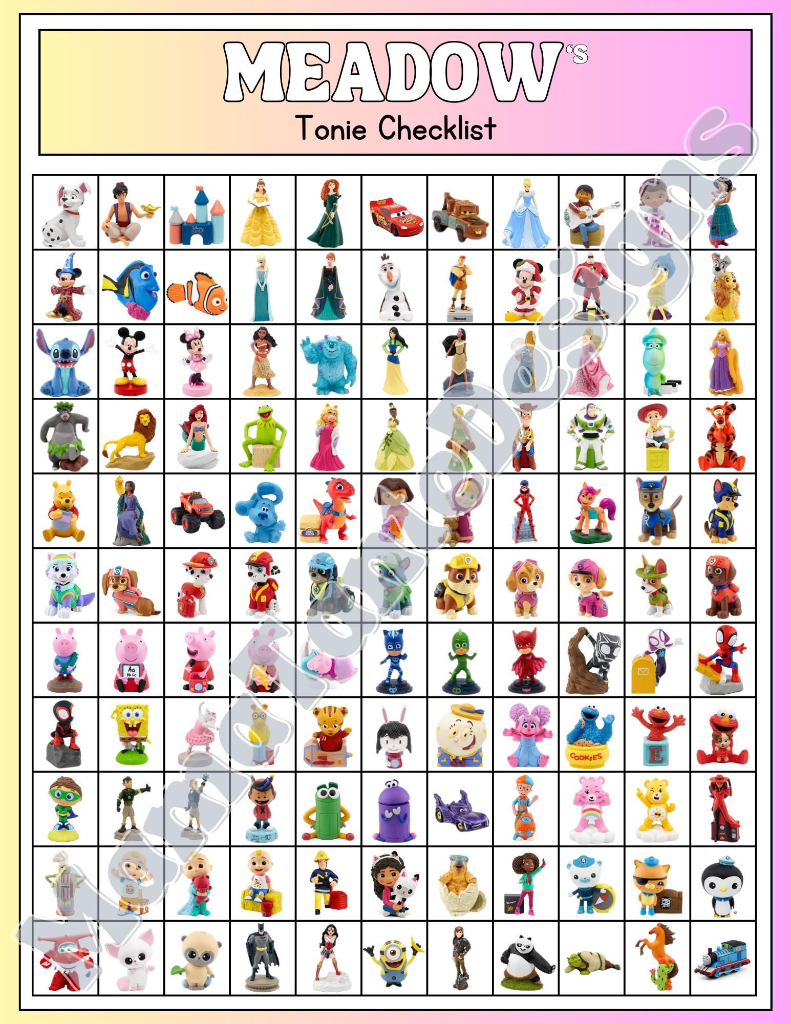 Custom Tonie Picture Guide & Checklist - Etsy