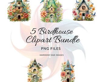 Watercolor Bird Houses Clipart, Springtime Cute Birdhouses and Blossoms ...