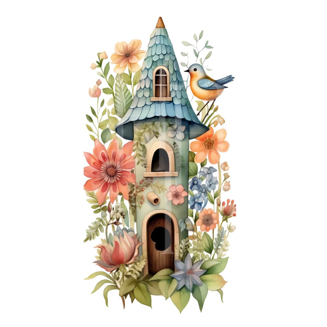 5 Bird Houses Clipart, Cute Springtime Birdhouses and Blossoms, PNG ...