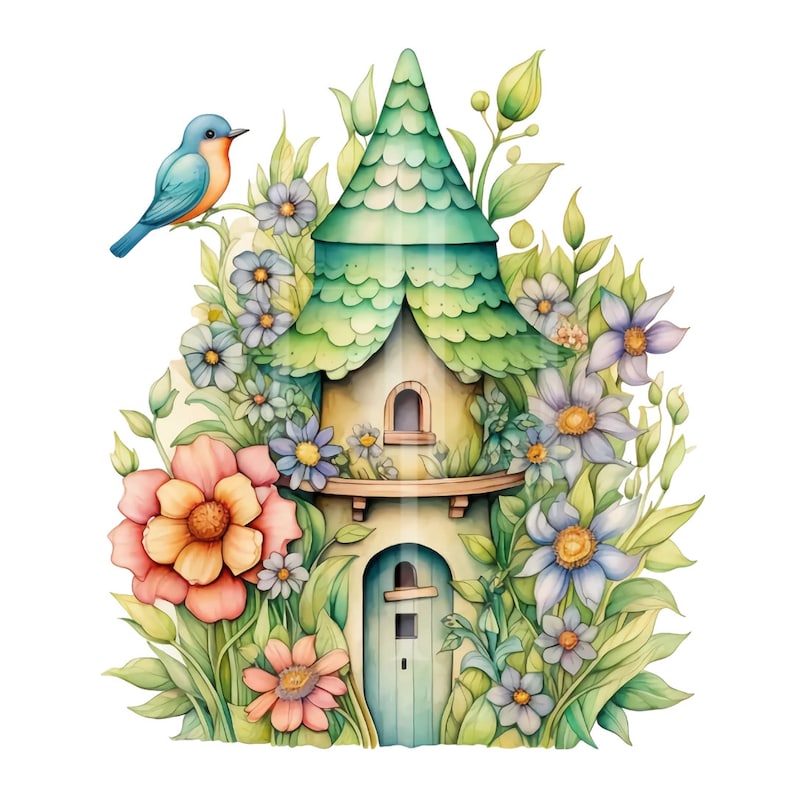 5 Bird Houses Clipart, Cute Springtime Birdhouses and Blossoms, PNG ...