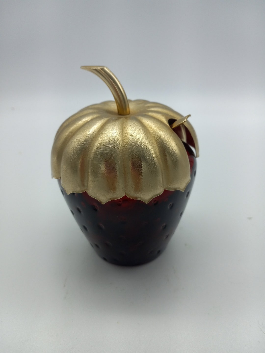 Vintage AVON Glass and Brass Strawberry Jar, 1970's Mid Century Modern ...