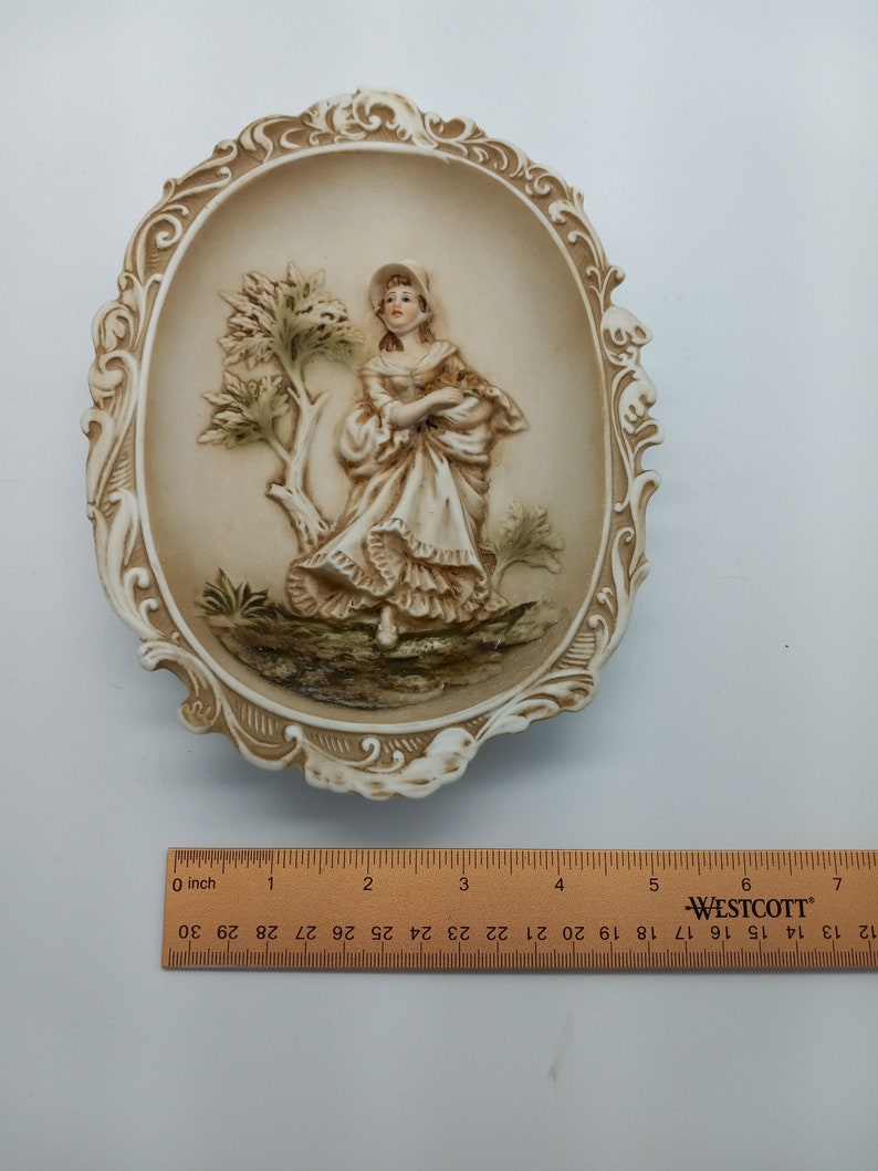 Vintage LEFTON China Hand Painted Wall Plaque Colonial Victorian Woman ...