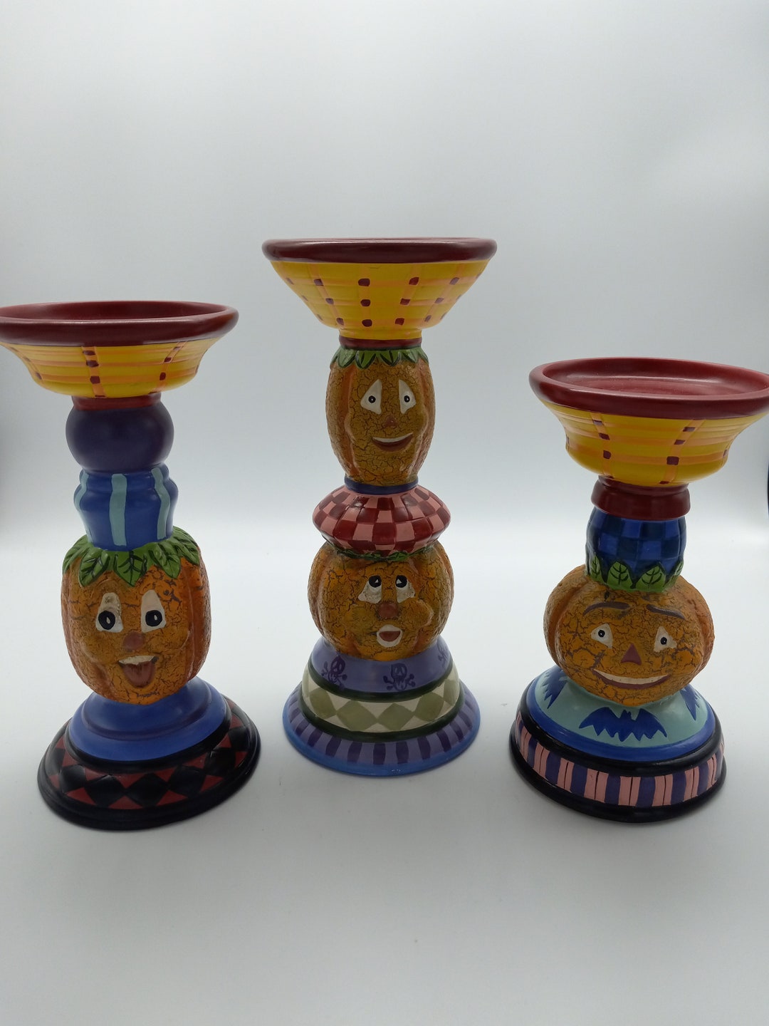 Cute Colorful Pumpkin Pillar Candle Holders, Cute Colorful Fall Home ...