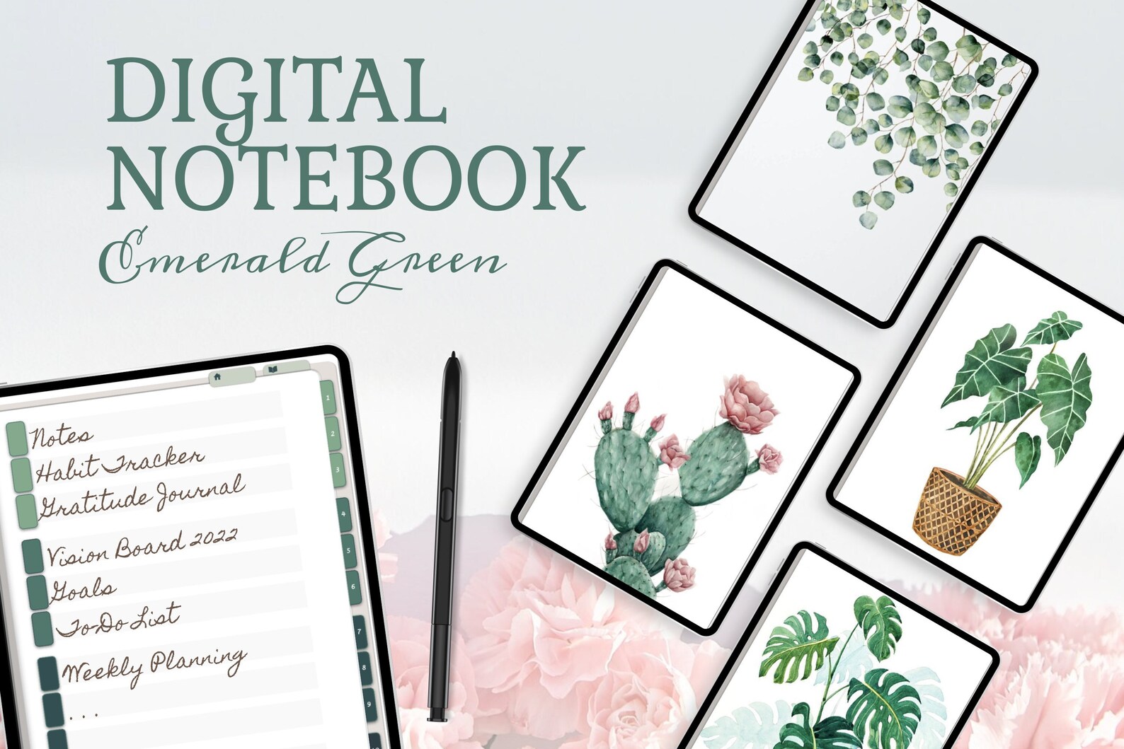 Digital Notebook Emerald Green Vertical Hyperlinked - Etsy