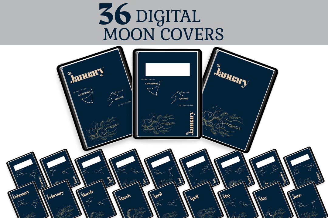 36 Digital Moon Covers, for Goodnotes or Notability, Notebook Covers ...