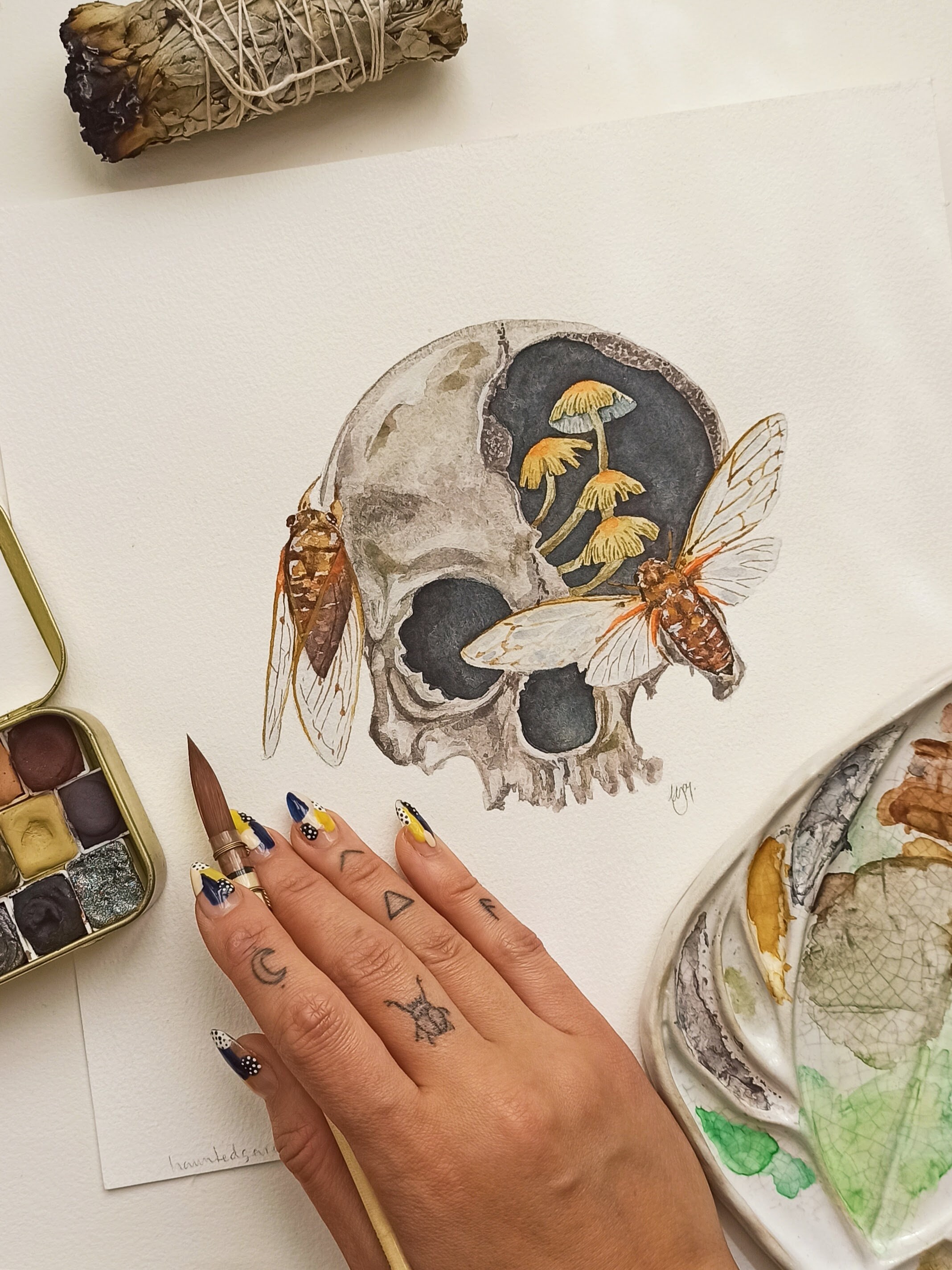 Cicada Skull Art Print Witchy Mushroom Insects Wall Decor - Etsy