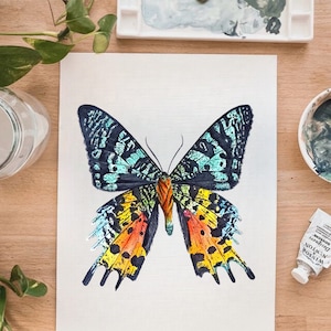 Sunset Moth Art Print of Watercolor Painting, Butterfly Pinned Art ...