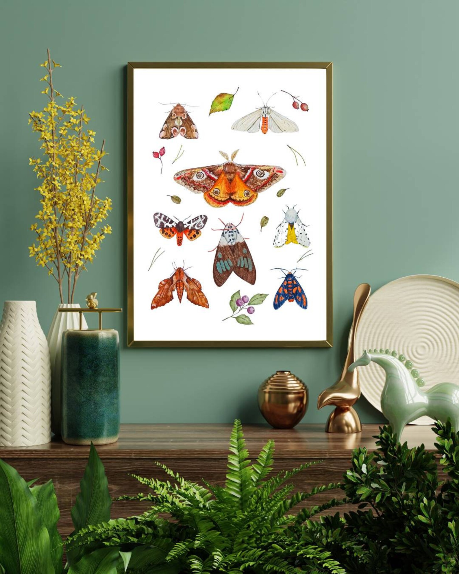Moth Art Print Botanical Watercolor Moths and Berries - Etsy
