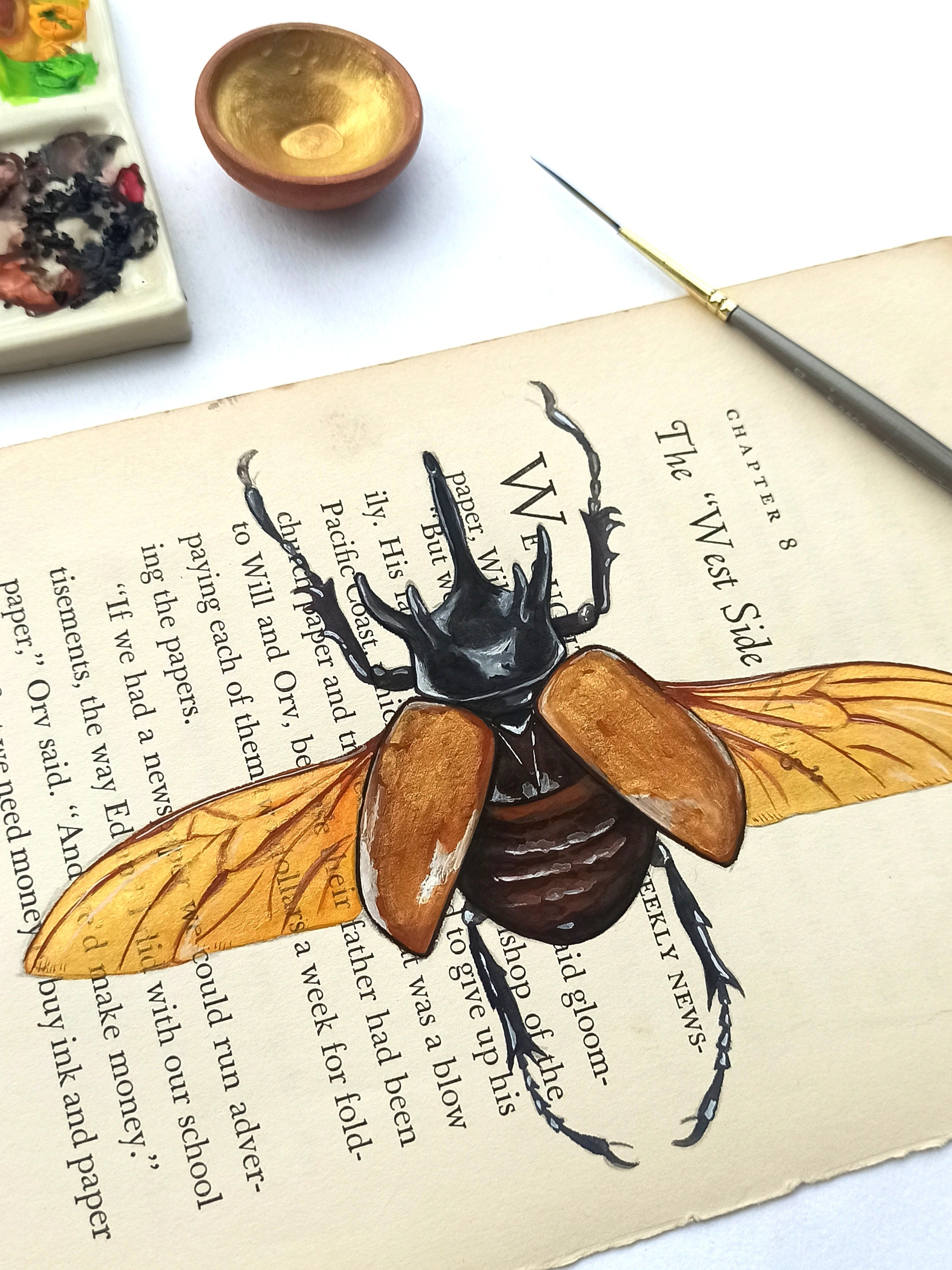 Rhino Beetle Vintage Book Page Illustration, Rustic Wall Art ...