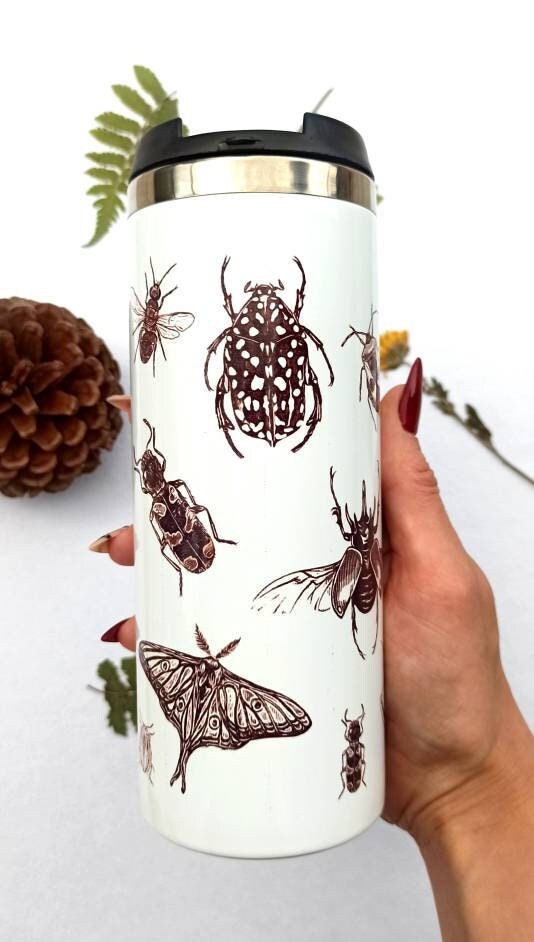 Insect Travel Mug, Stainless Steel Thermos, Entomologist Gift, Dark ...