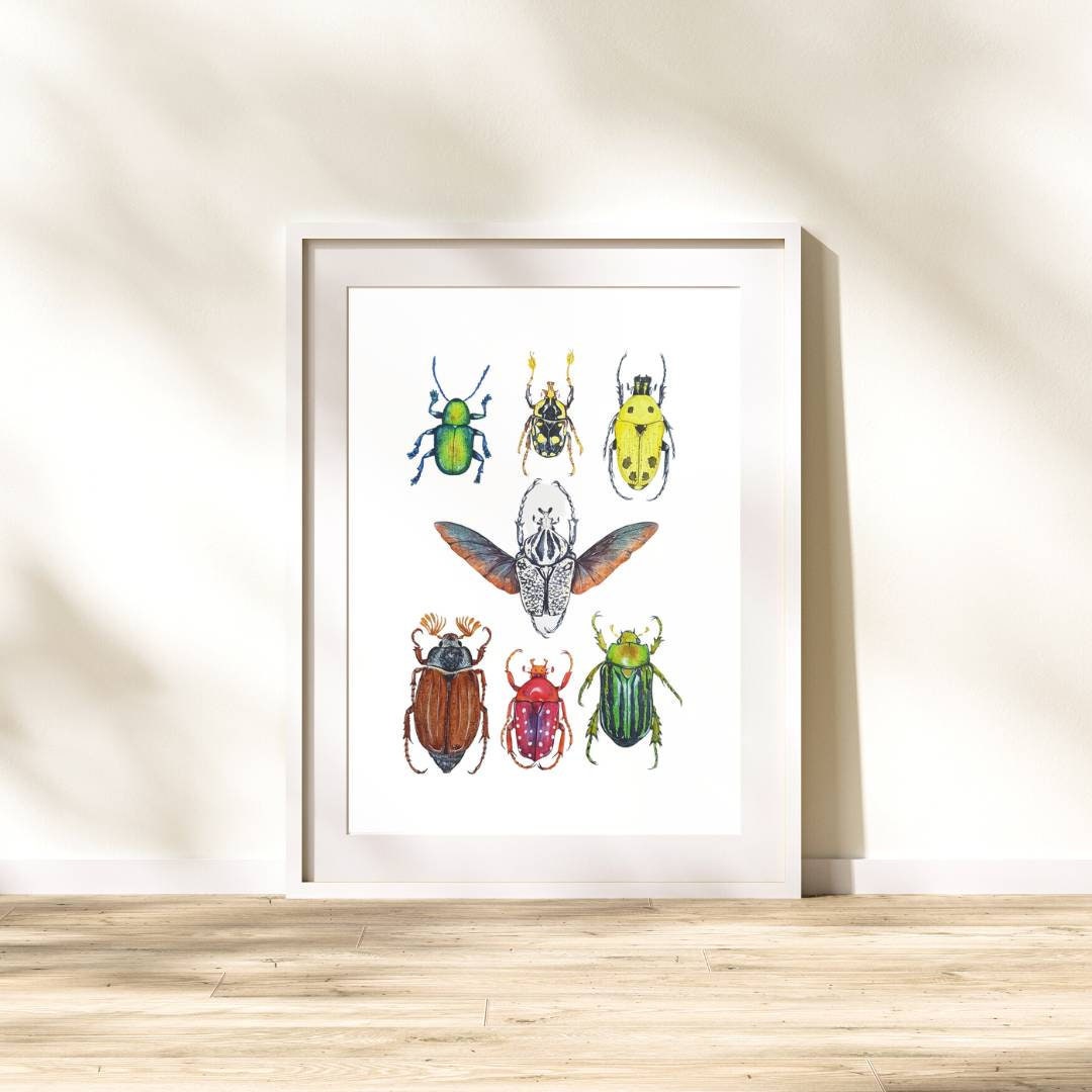 Colorful Insect Wall Art, Neutral Nursery Bugs Illustration Print ...