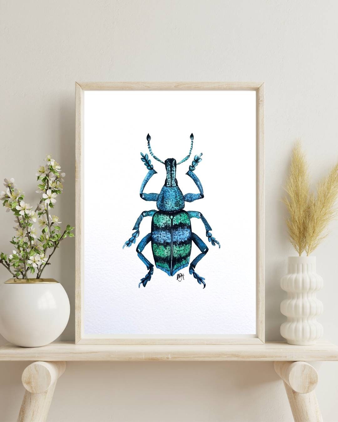 Blue Weevil Beetle, Watercolor Print, Pinned Insect Art, Entomology ...