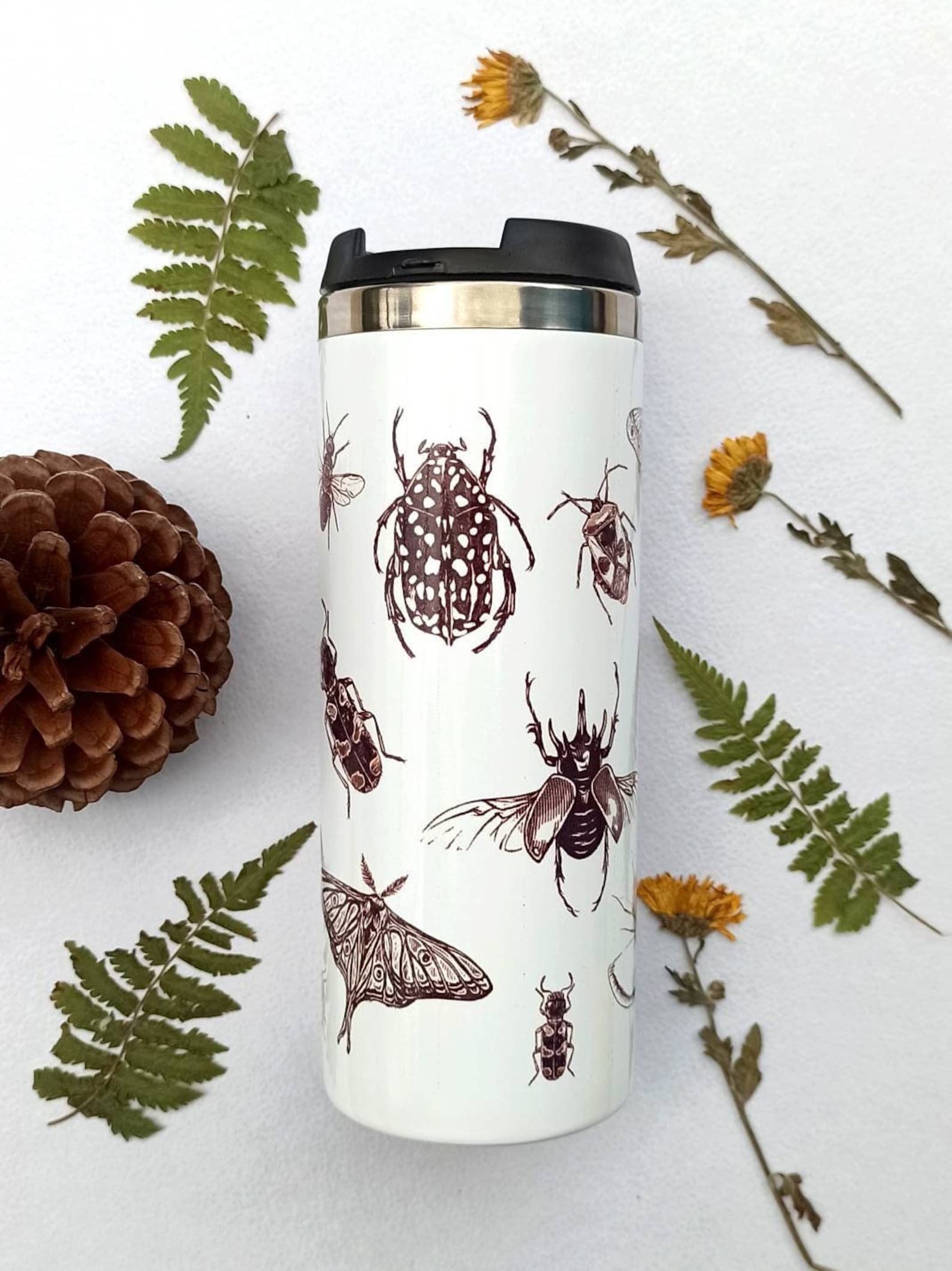 Insect Travel Mug, Stainless Steel Thermos, Entomologist Gift, Dark ...