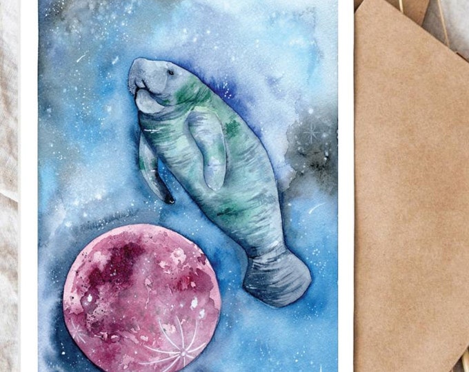 Manatee Watercolor Illustration Print, Nursery Decor, Manatee Over the ...
