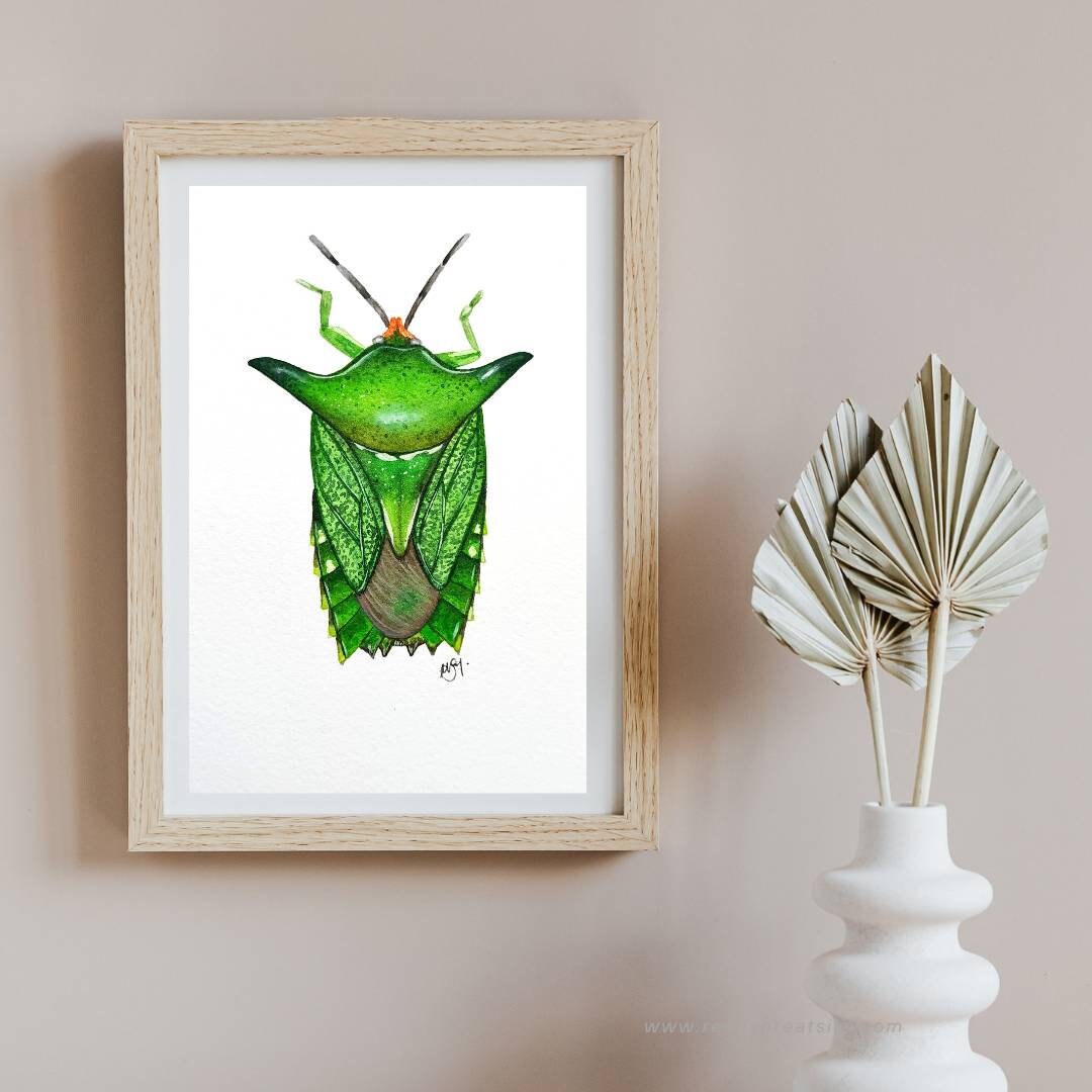 Green Beetle Art Print Bug Nursery Art Bold Insect - Etsy
