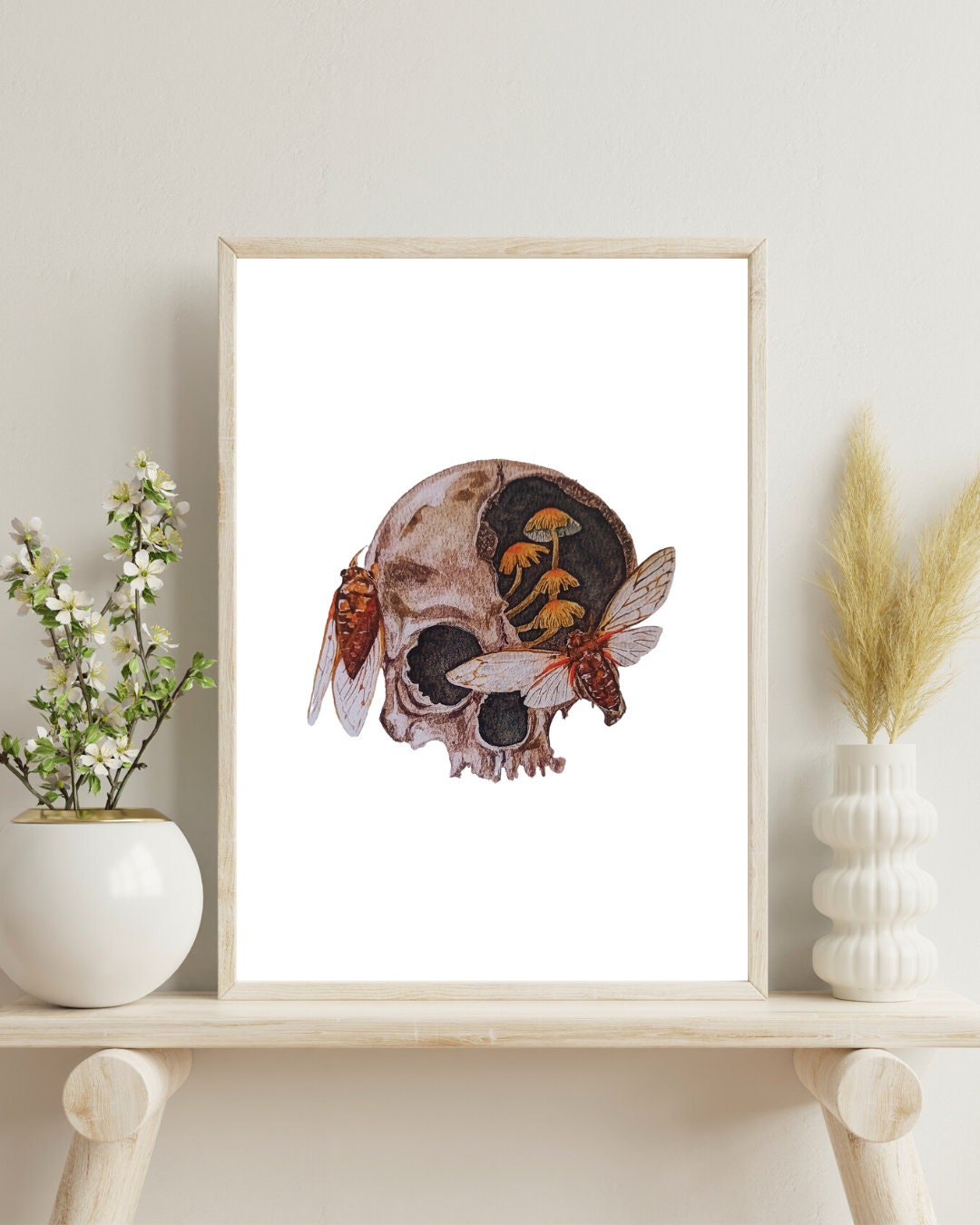 Cicada Skull Art Print Witchy Mushroom Insects Wall Decor - Etsy