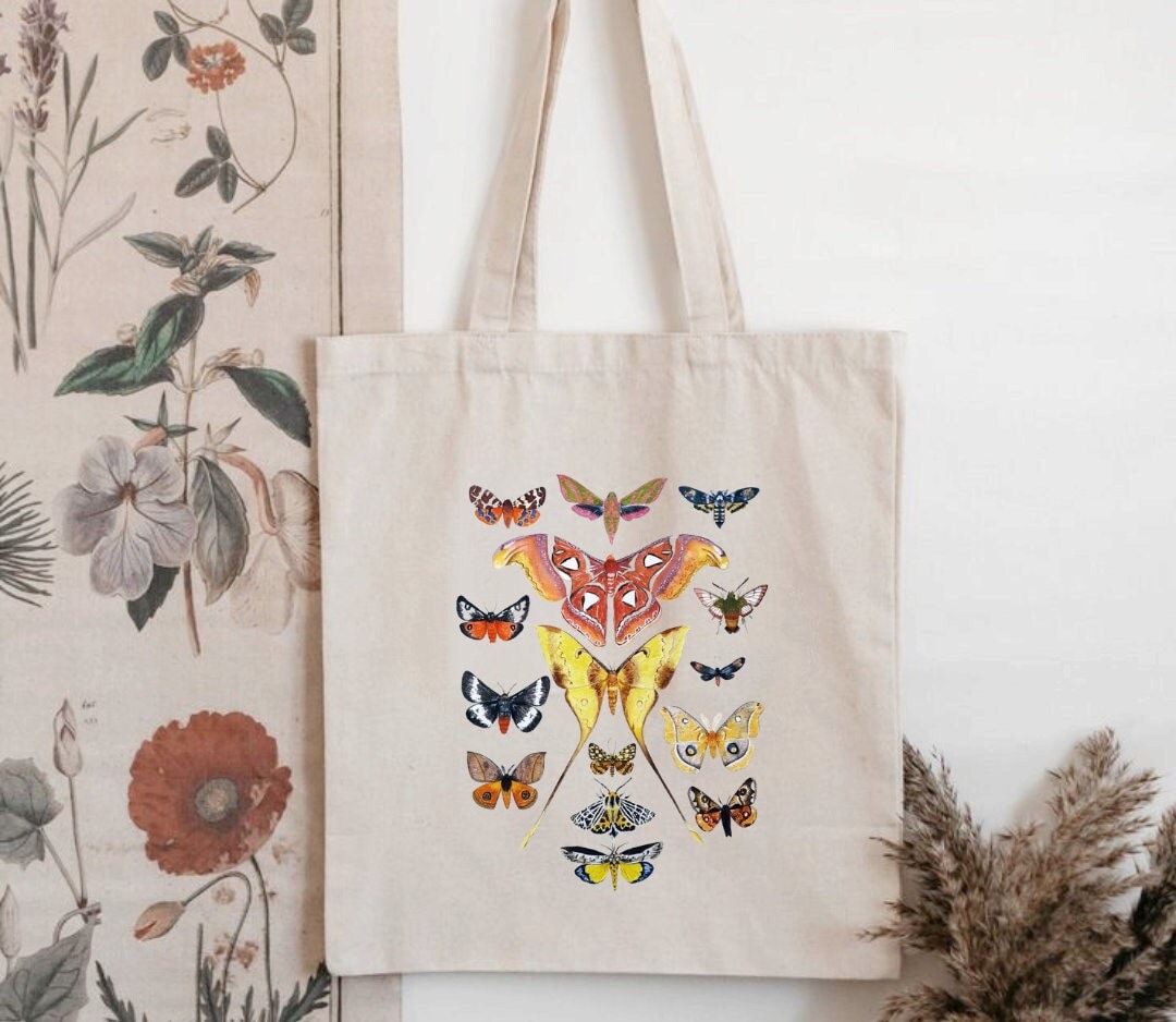 Moth Botanical Tote Bag, Witchy Moth Tote, Market Tote Bag, Cottagecore ...