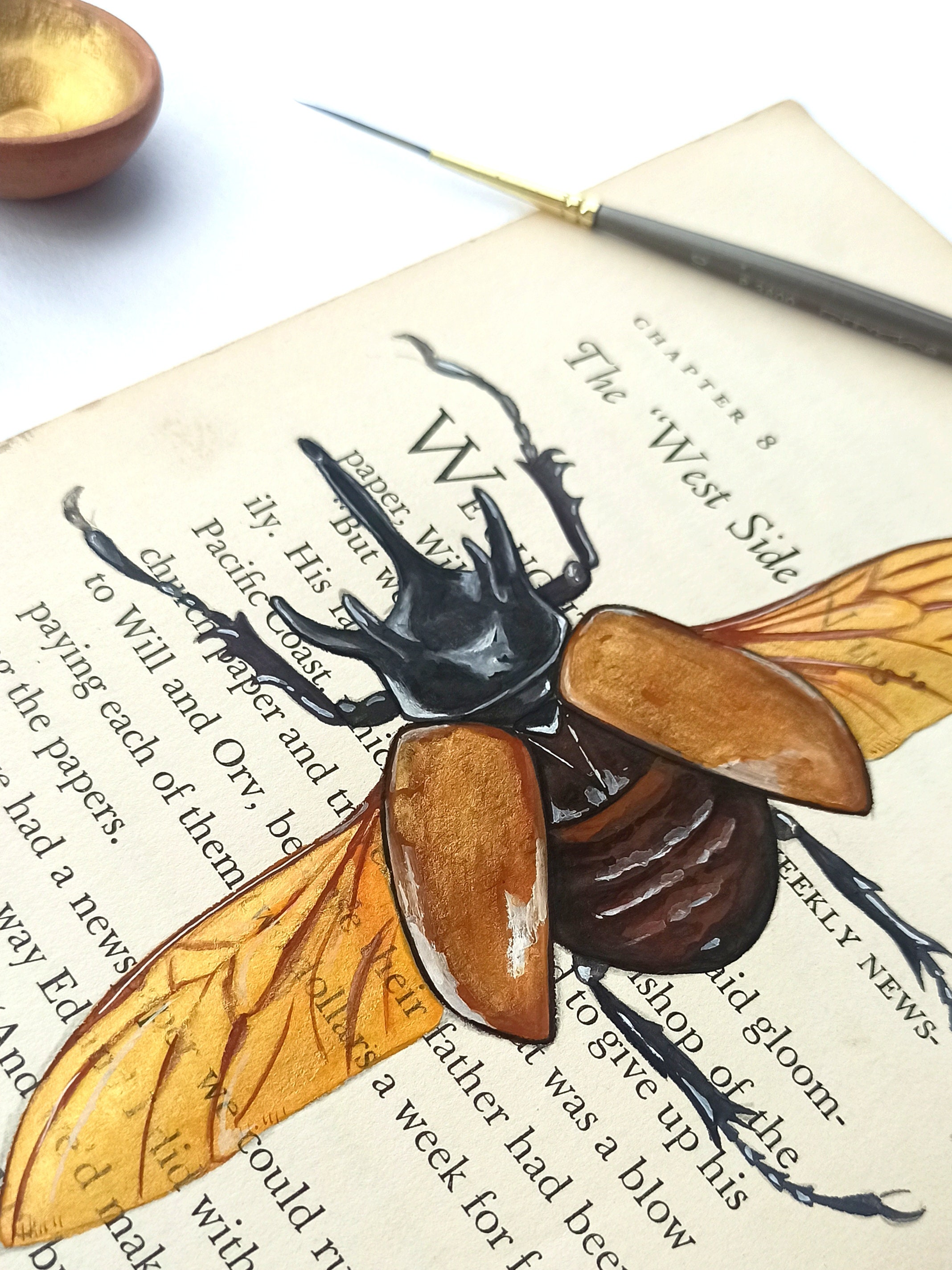 Rhino Beetle Vintage Book Page Illustration, Rustic Wall Art ...