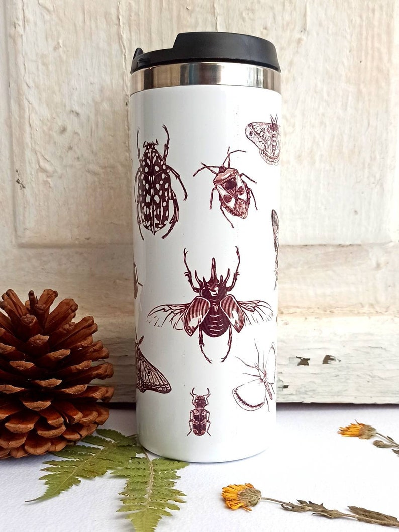 Insect Travel Mug, Stainless Steel Thermos, Entomologist Gift, Dark ...