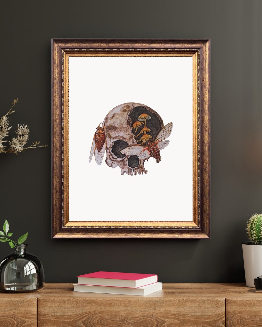 Cicada Skull Art Print Witchy Mushroom Insects Wall Decor - Etsy