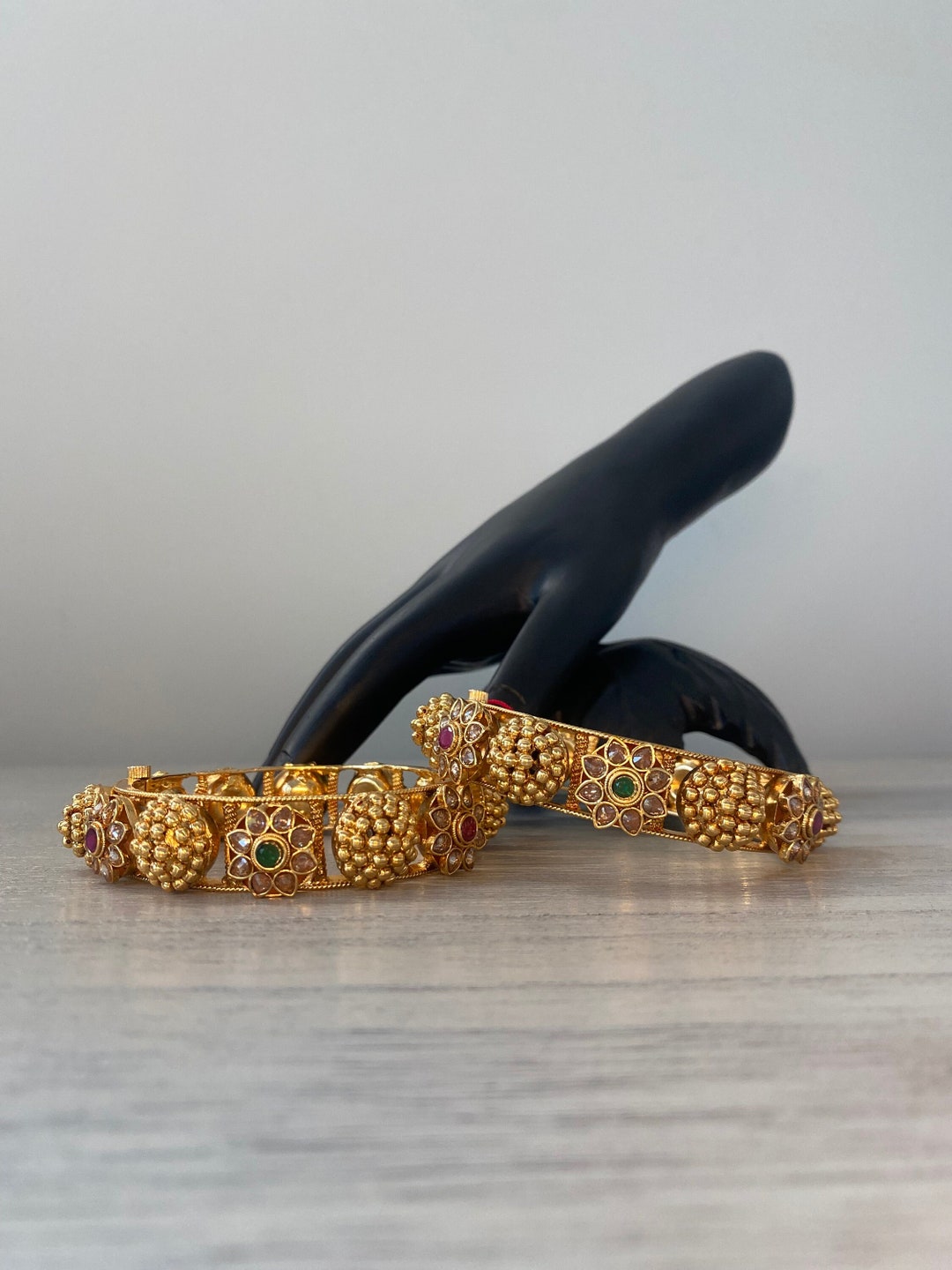 Kundan Kada Set of 2 (size 2.8), Kundan Bangle, Gold Plated Rajwadi ...