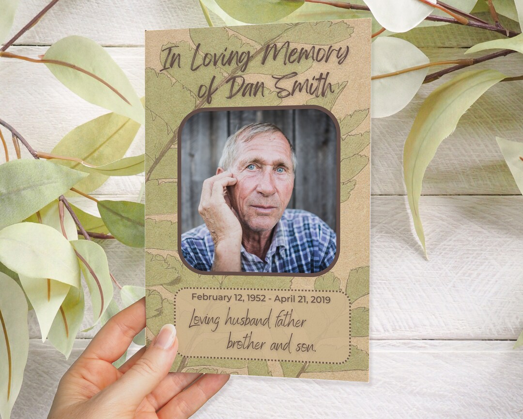 Funeral Brochure Funeral Program Template for Man Greenery - Etsy