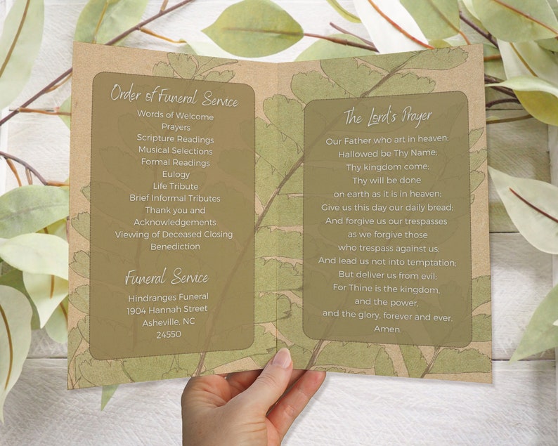 Funeral Brochure Funeral Program Template for Man Greenery - Etsy
