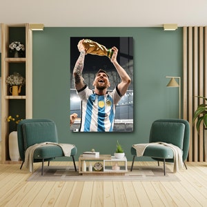 Lionel Messi Tempered Glass Wall Art, World Cup Glass Wall Decor ...