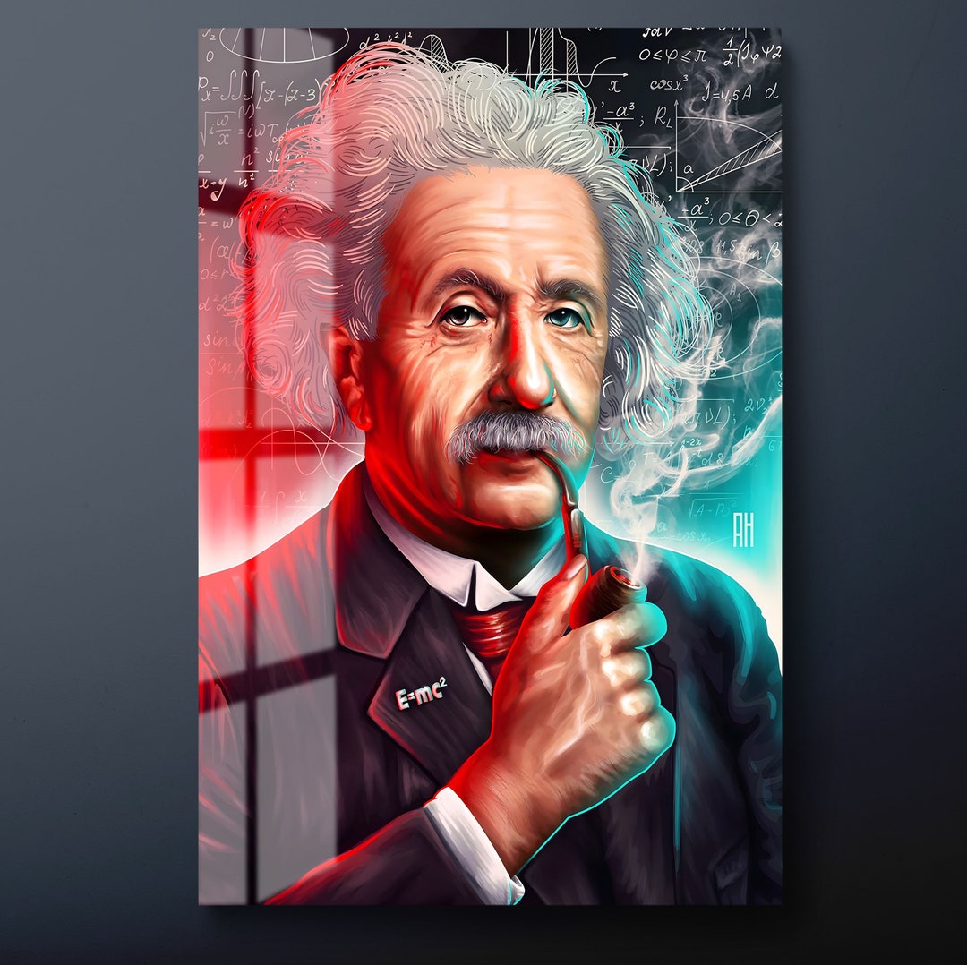 Famous Scientist Tempered Glass Wall Art, Famous Scientist Smokes Pipe ...