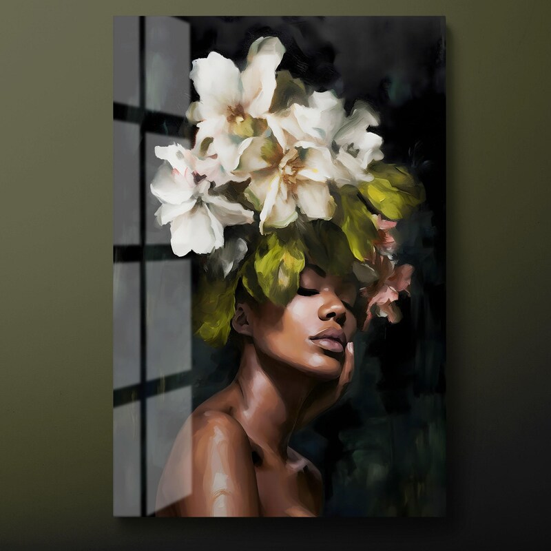 Glasbilder frau mit blumenkopf - Etsy.de