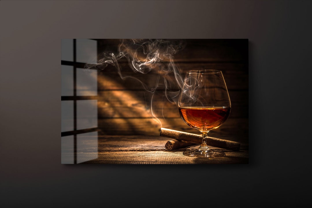 Whiskey and Cigars Fine Tempered Glass Wall Art, Bar Decor, Man Cave ...