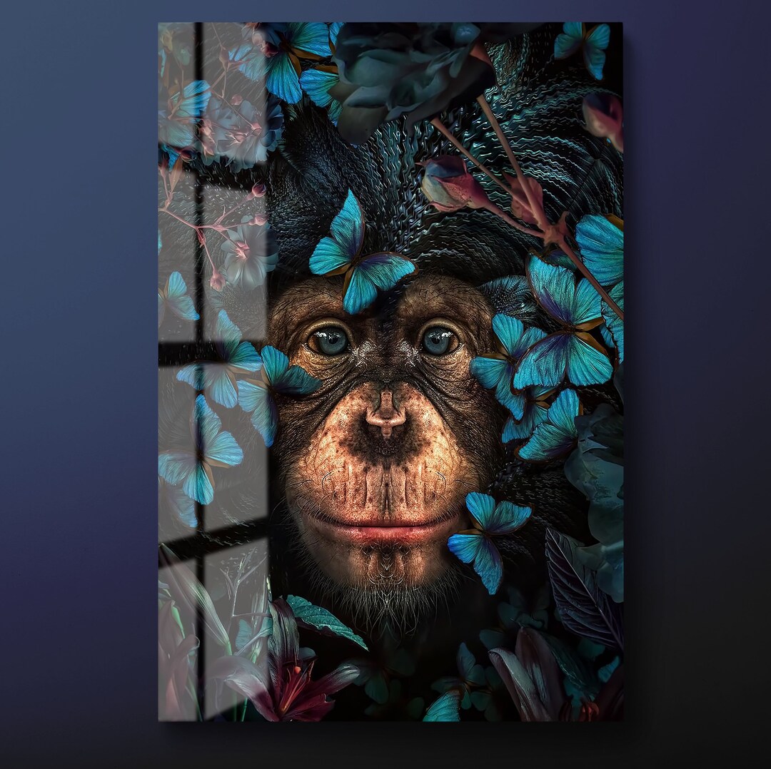 Blue Eyes Monkey Tempered Glass Wall Art, Animal Glass Wall Decor ...