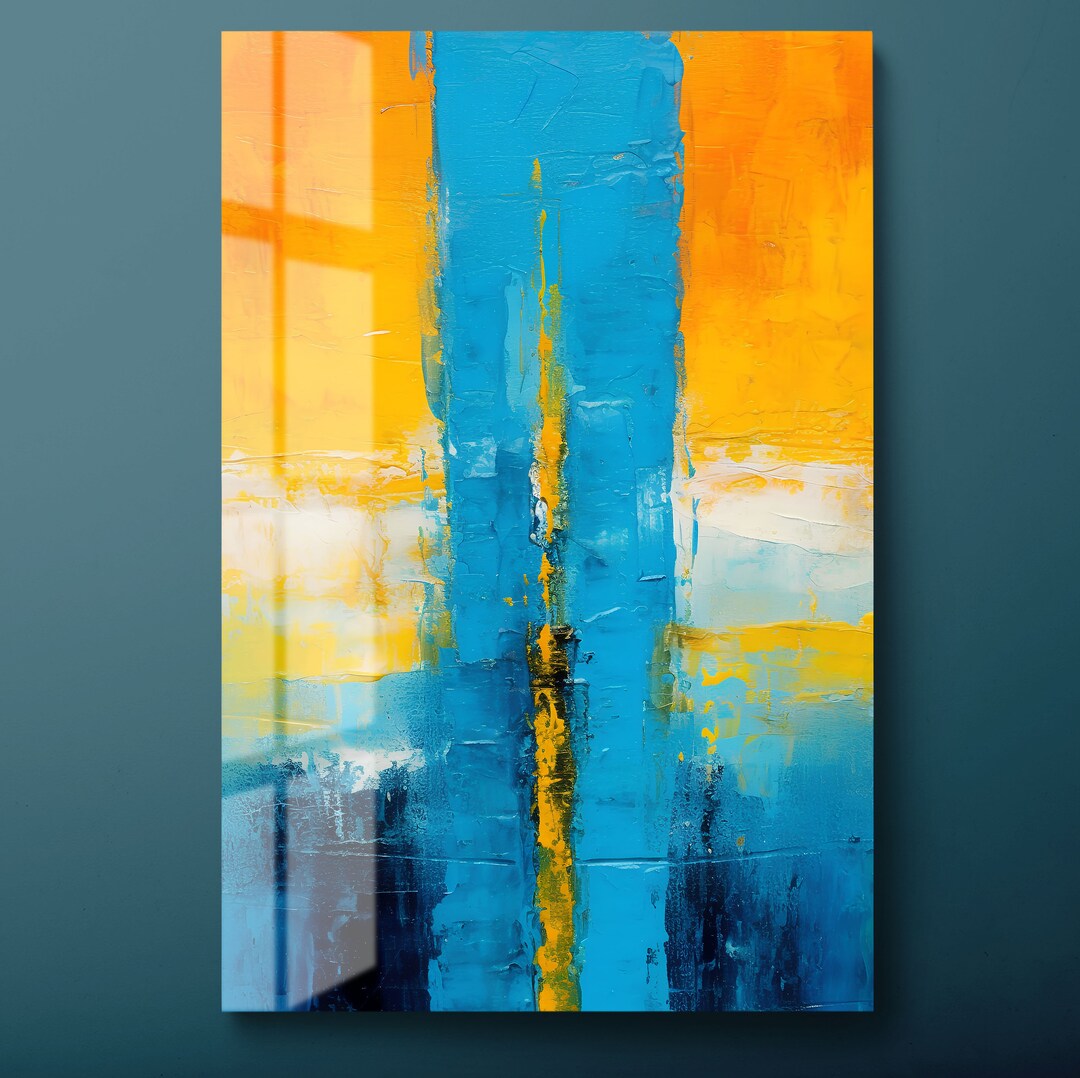 Blue Yellow Mark Rothko Tempered Glass Wall Art, Blue Abstract Glass ...