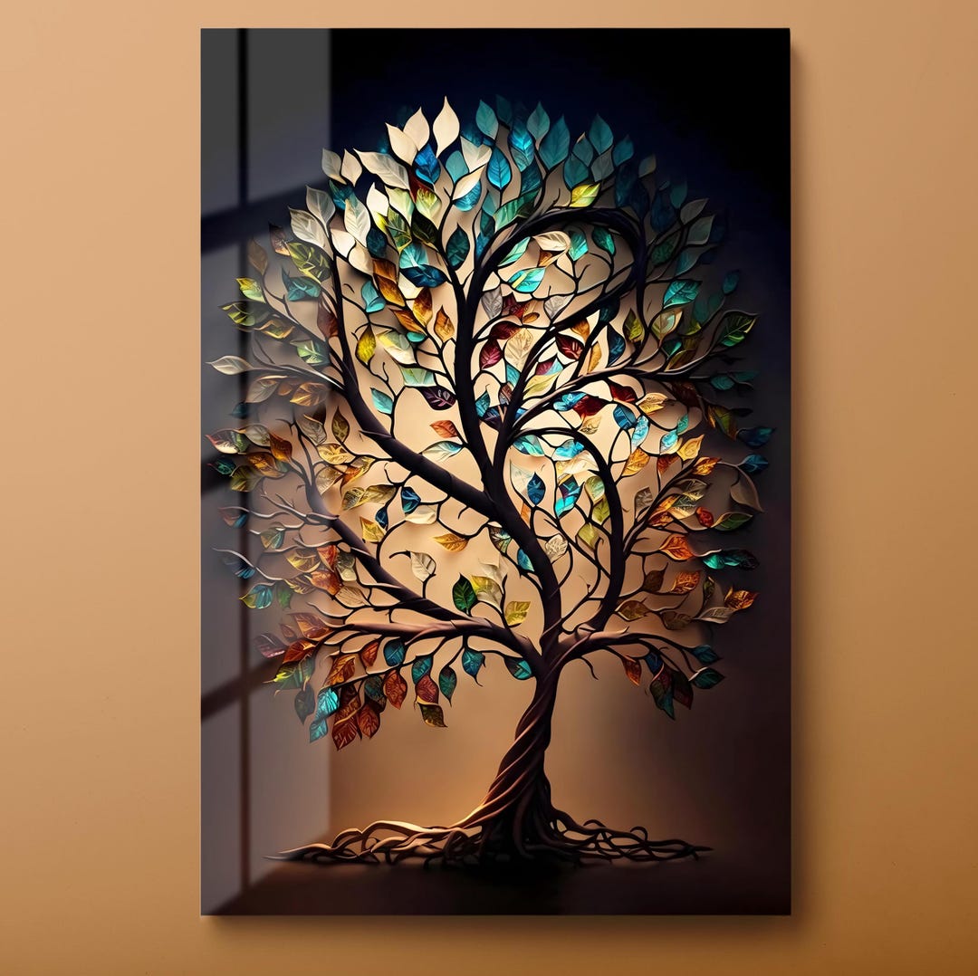 Tree Of Life Glass Wall Art Tempered Glass Artwork Colorful Tree 7304
