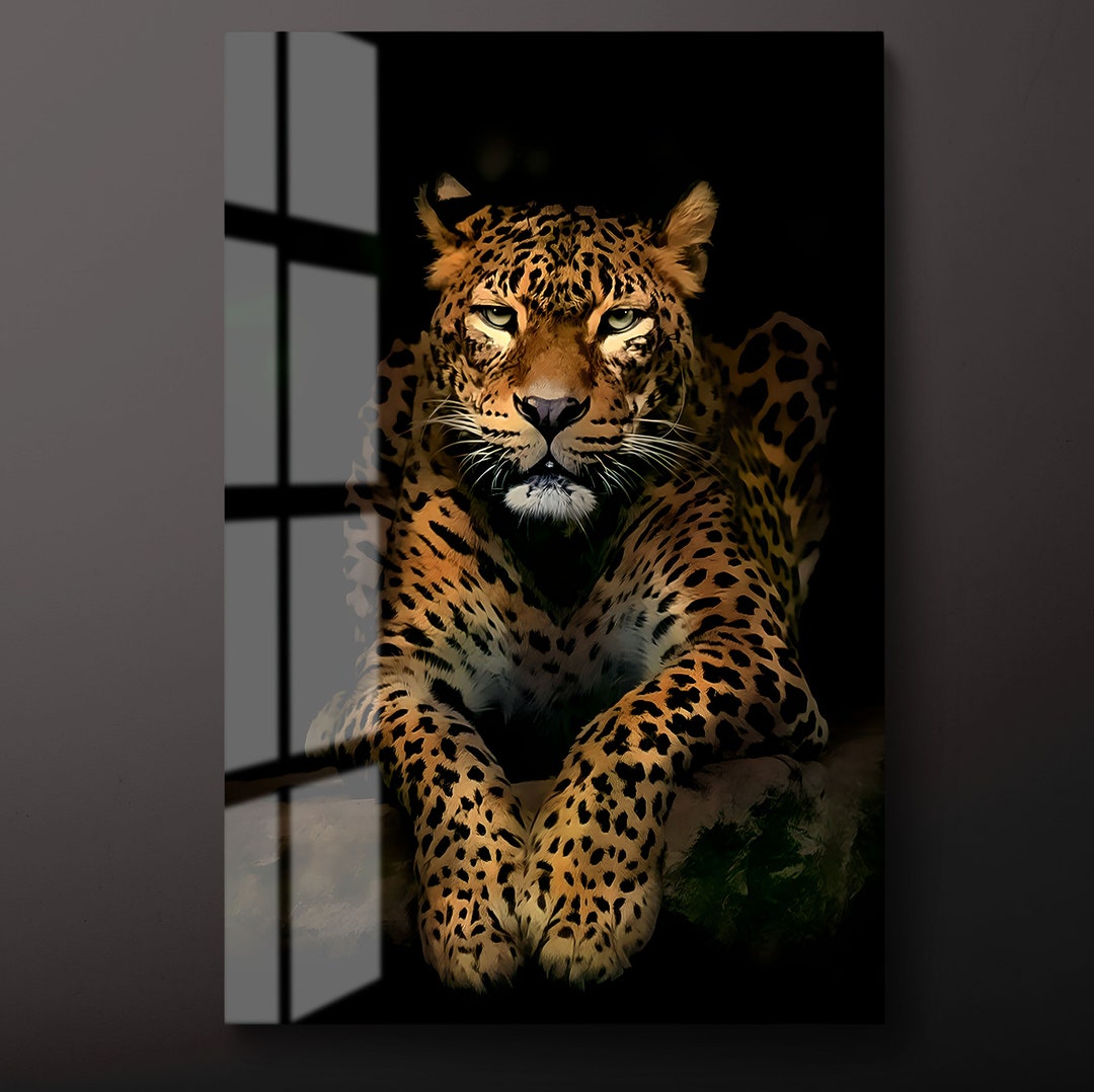 Leopard in Dark Tempered Glass Wall Art, Animal Glass Wall Decor ...