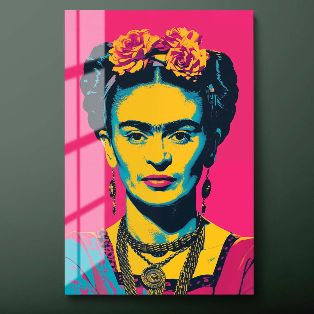 Frida Kahlo Tempered Glass Wall Art: Vibrant Pop Art Portrait, Ready to ...