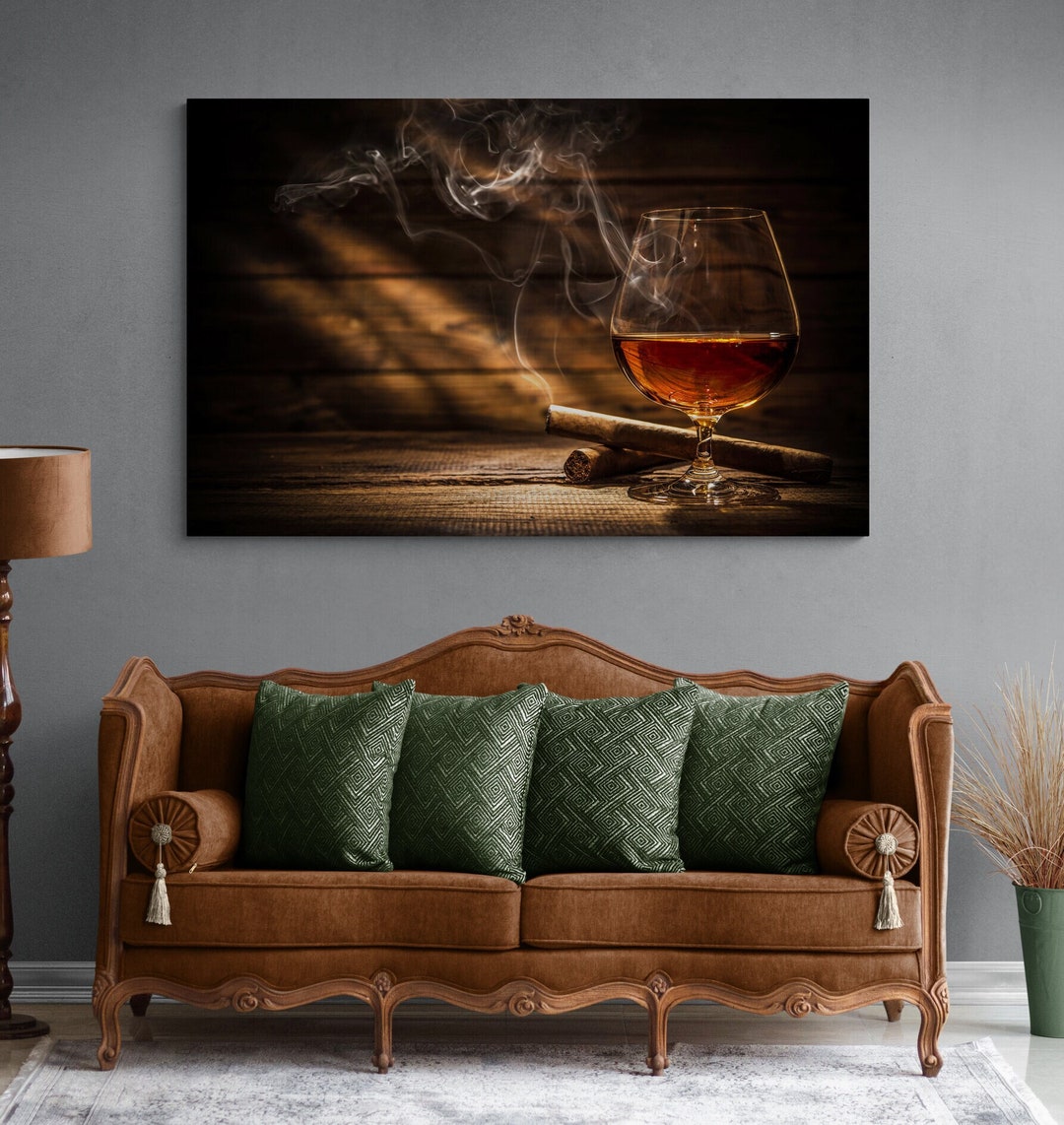 Whiskey and Cigar Tempered Glass Wall Art Bourbon and Cigar - Etsy