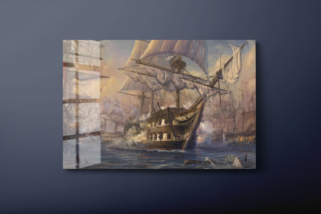 Battle Ship Tempered Glass Wall Art, Pirate Ship Glass Wall Decor ...