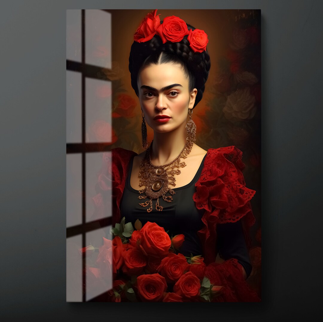 Frida Kahlo Tempered Glass Wall Art, Frida Kahlo and Flowers Glass Wall ...