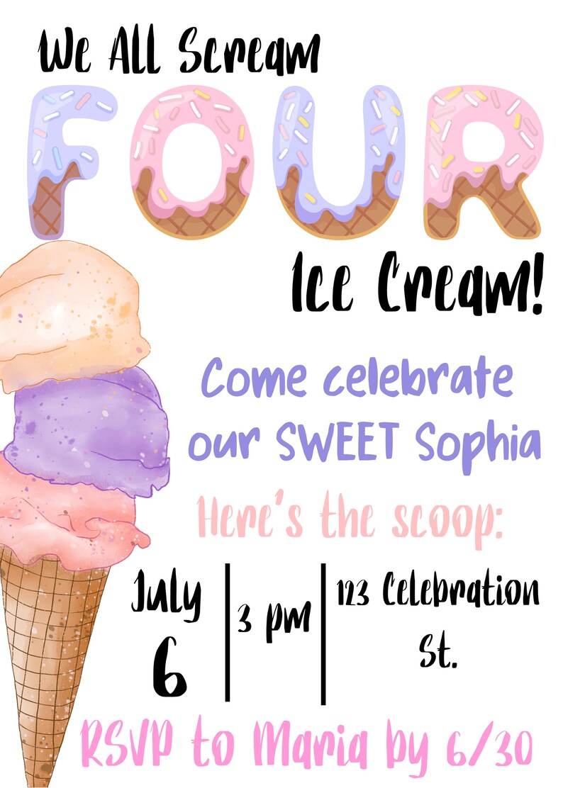 We All Scream FOUR Ice Cream Invitation - Ice Cream - Birthday - 4th ...