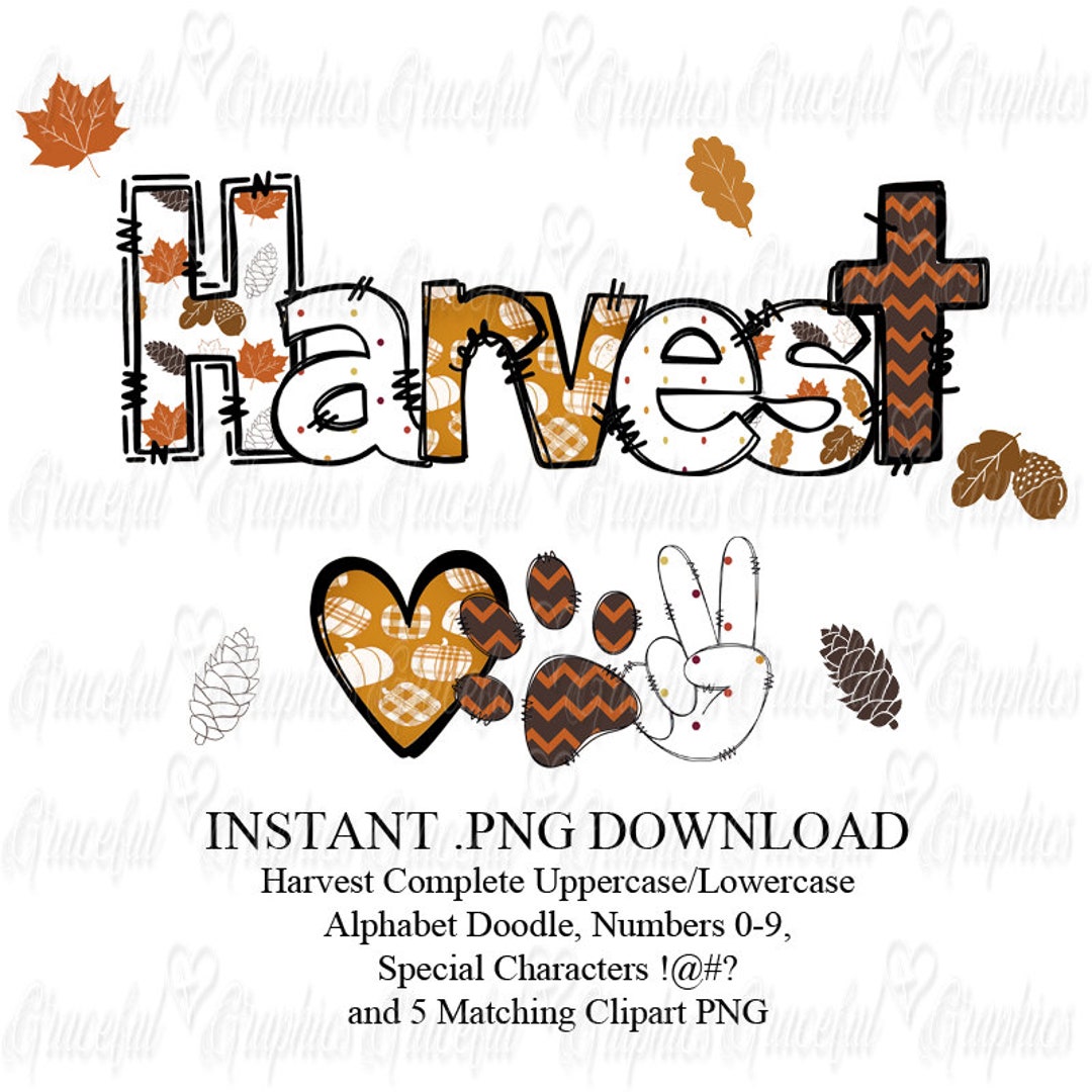 Autumn Harvest Doodle Alphabet Setof78/ Digital Alpha Doodle / Digital ...