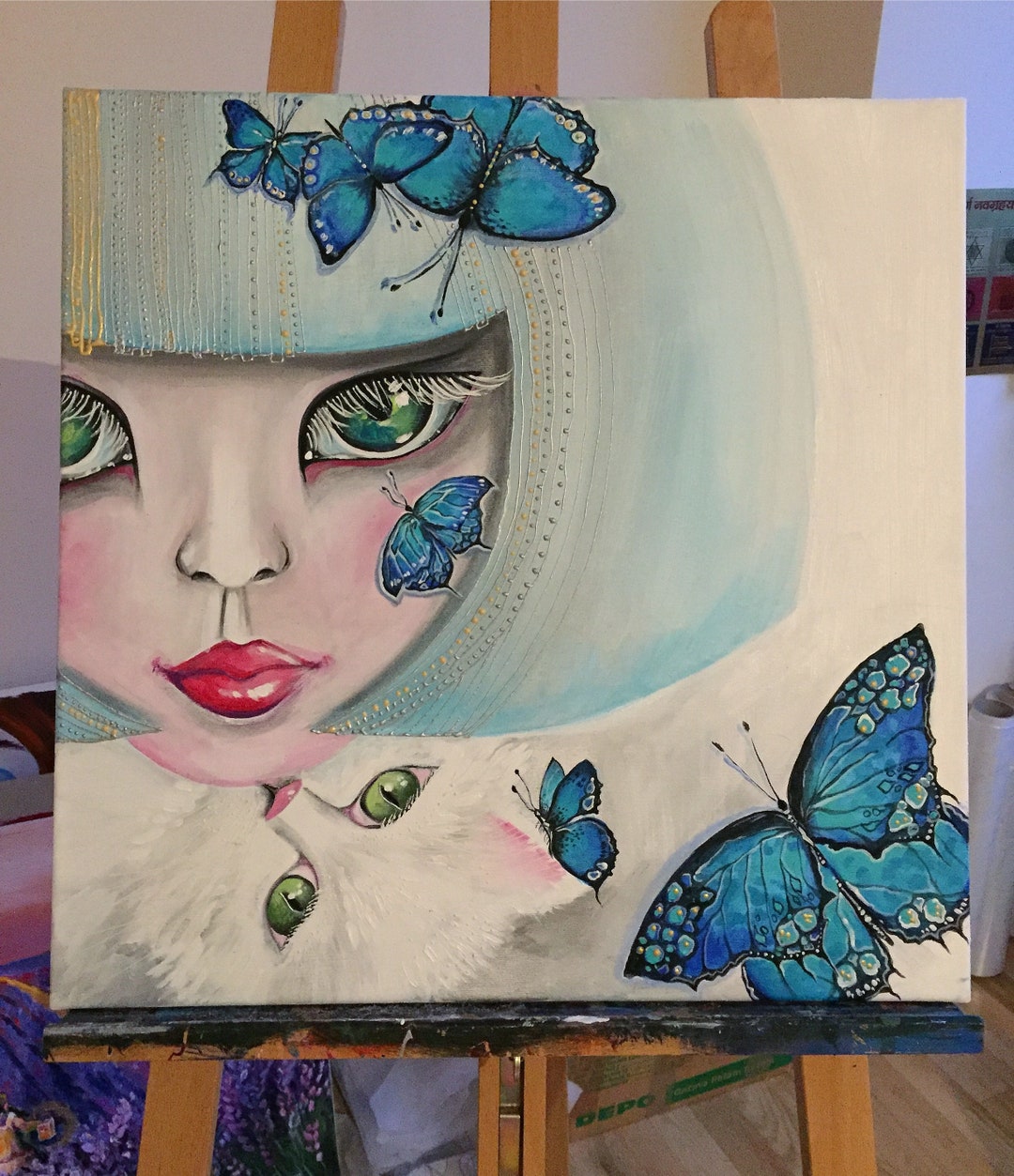 Girl Painting on Canvas, Original Art, Modern Art, Bedroom Wall Art ...