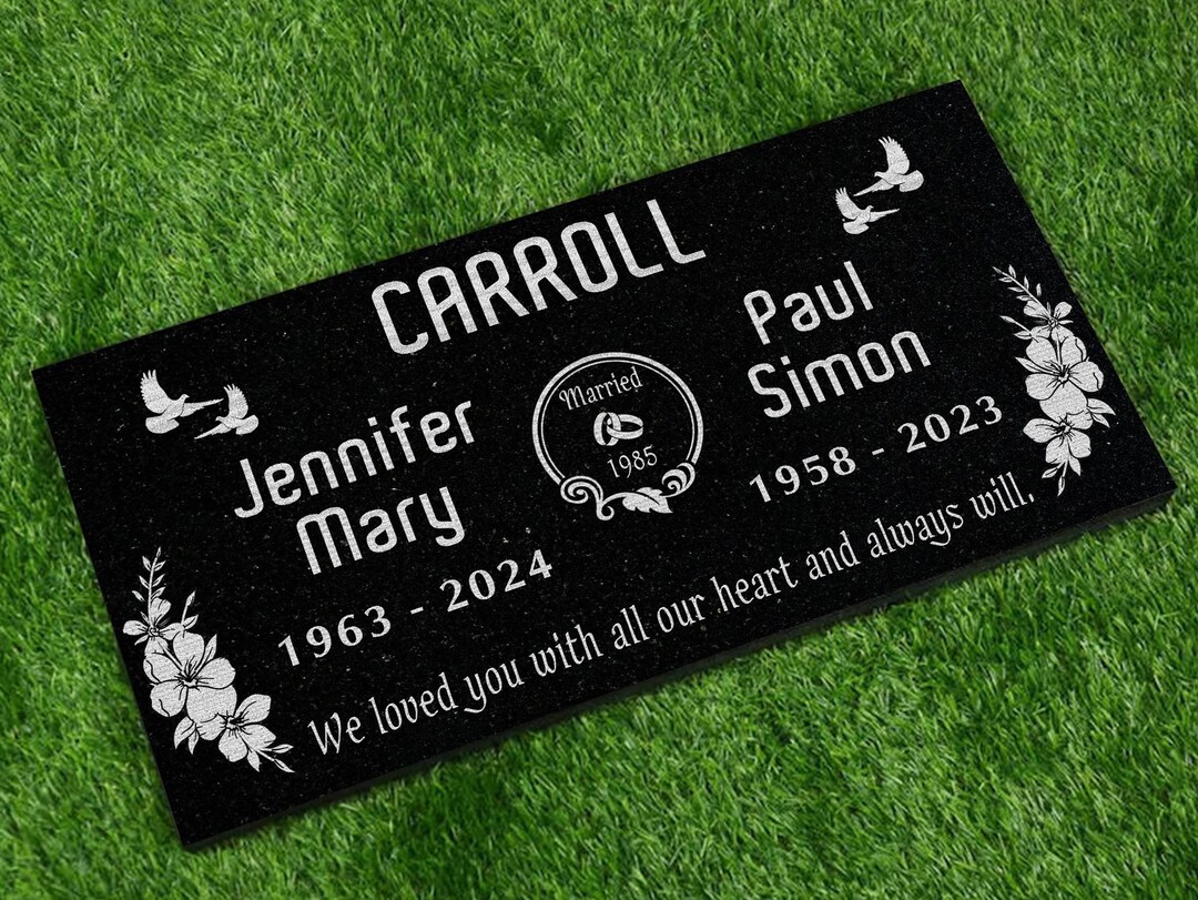 Custom Memorial Black Granite Stone, 24x12 Inches Grave Marker for One ...
